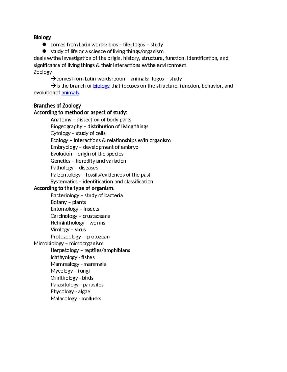 Biology as a science doc - Biology comes from Latin words: bios – life ...