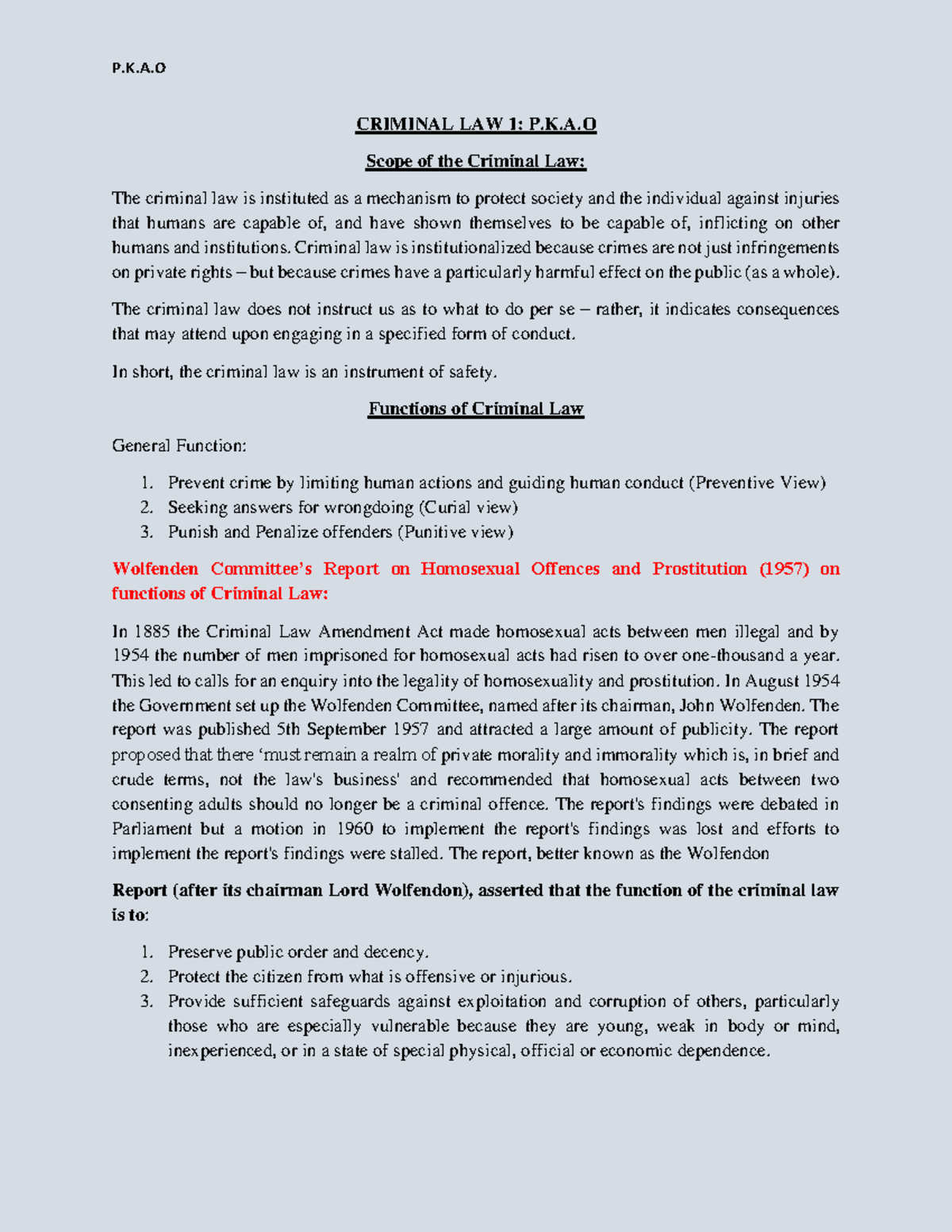 Criminal LAW 1 - Lecture Notes: Functions and Concepts of Crime - Studocu