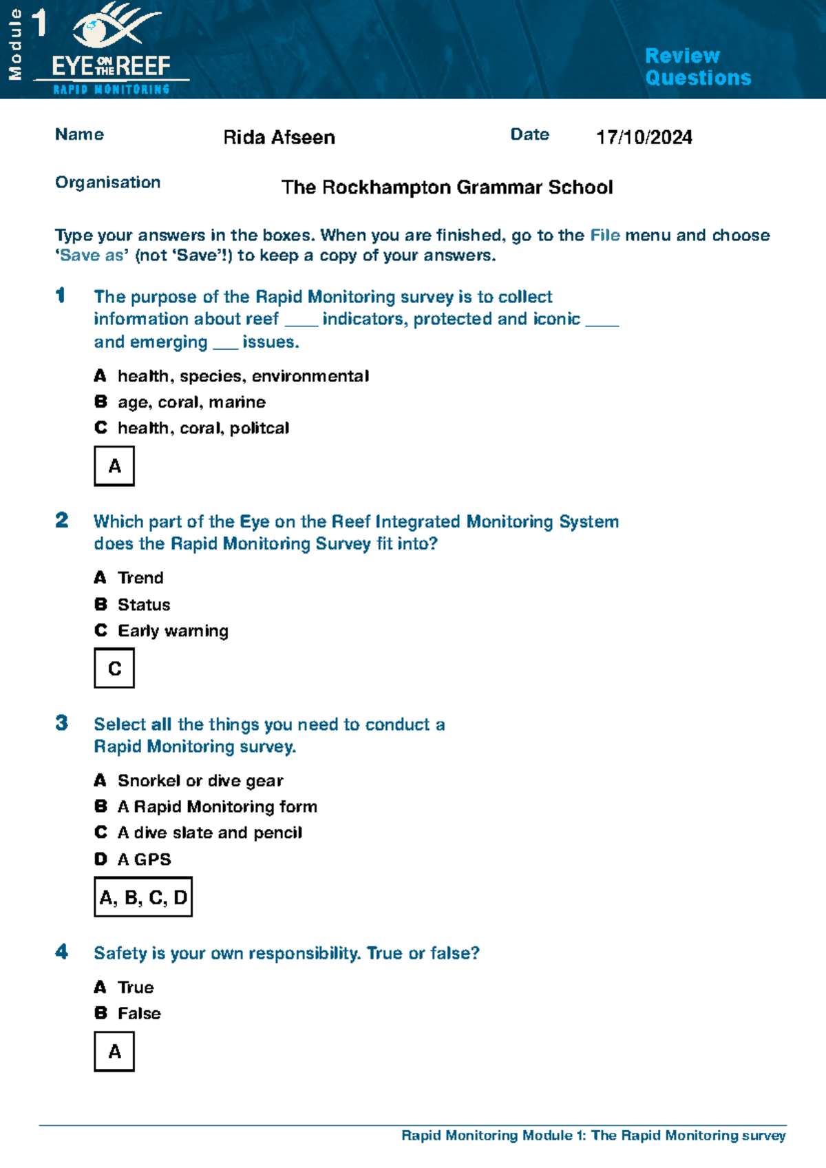 Module 1 - Here is help. - Type your answers in the boxes. When you are ...