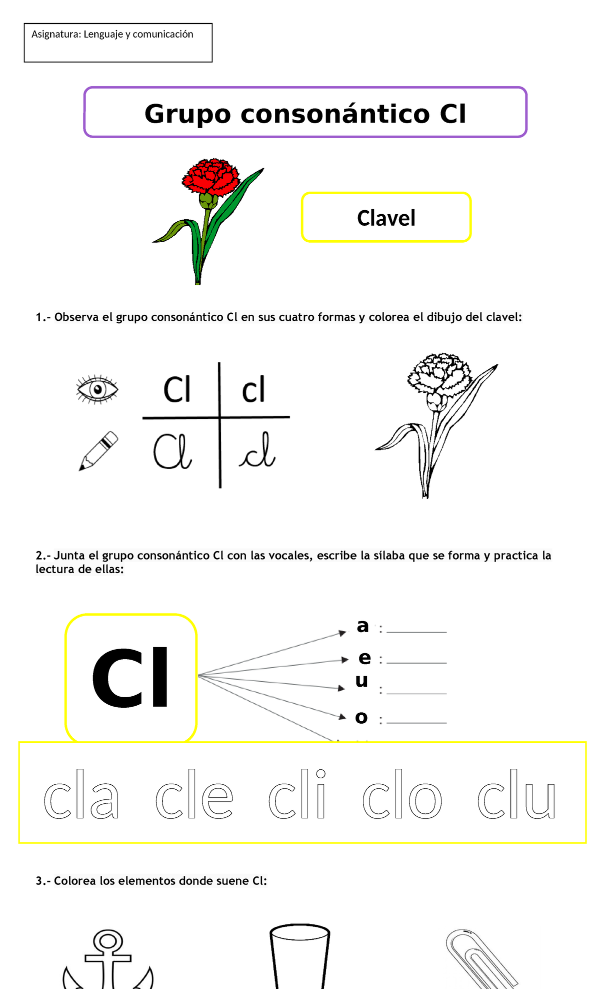 Guía CL - Práctica sobre el grupo consonántico Cl - Studocu