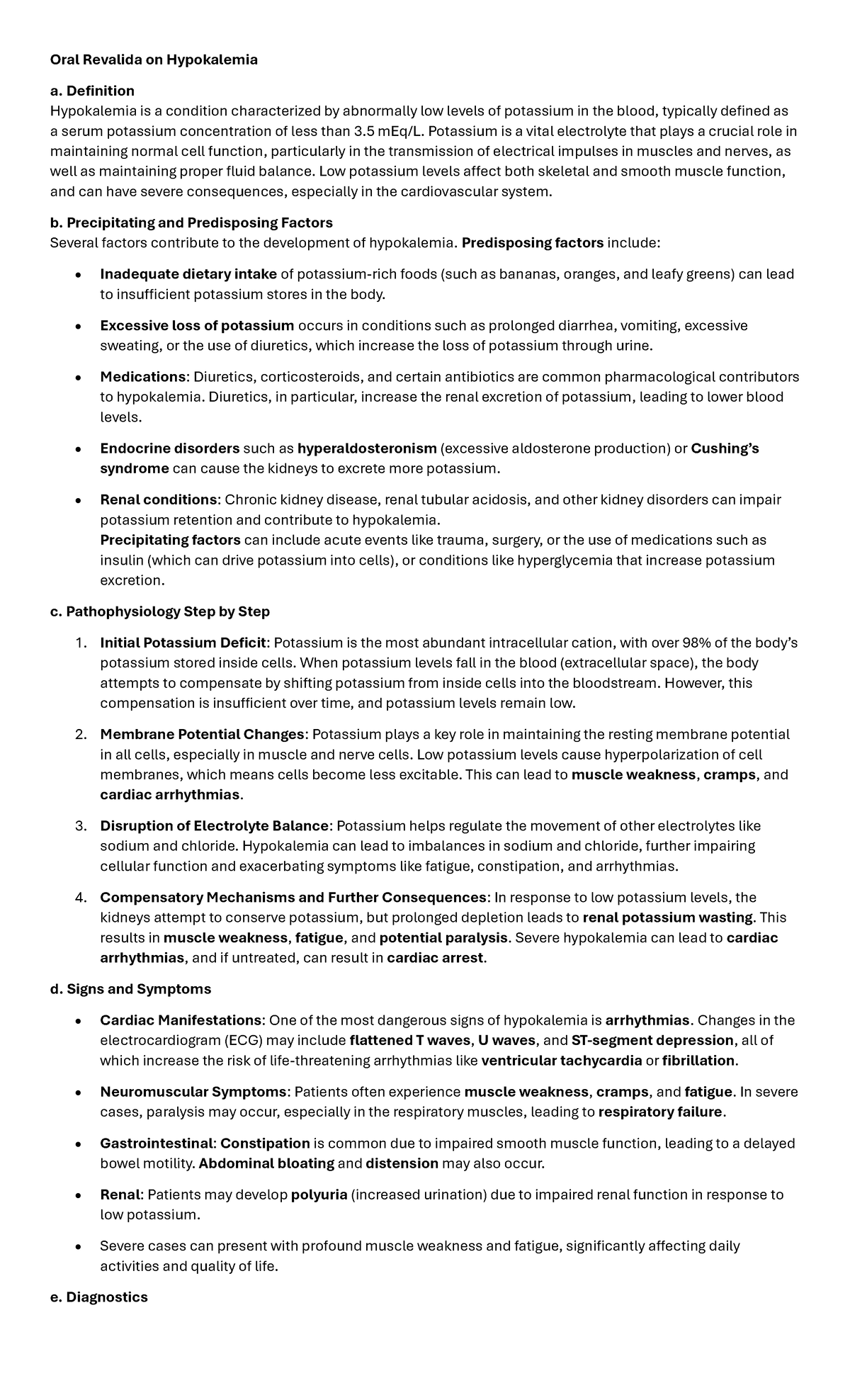 Report on hypokalemia - SSS oral revalida notes - Studocu