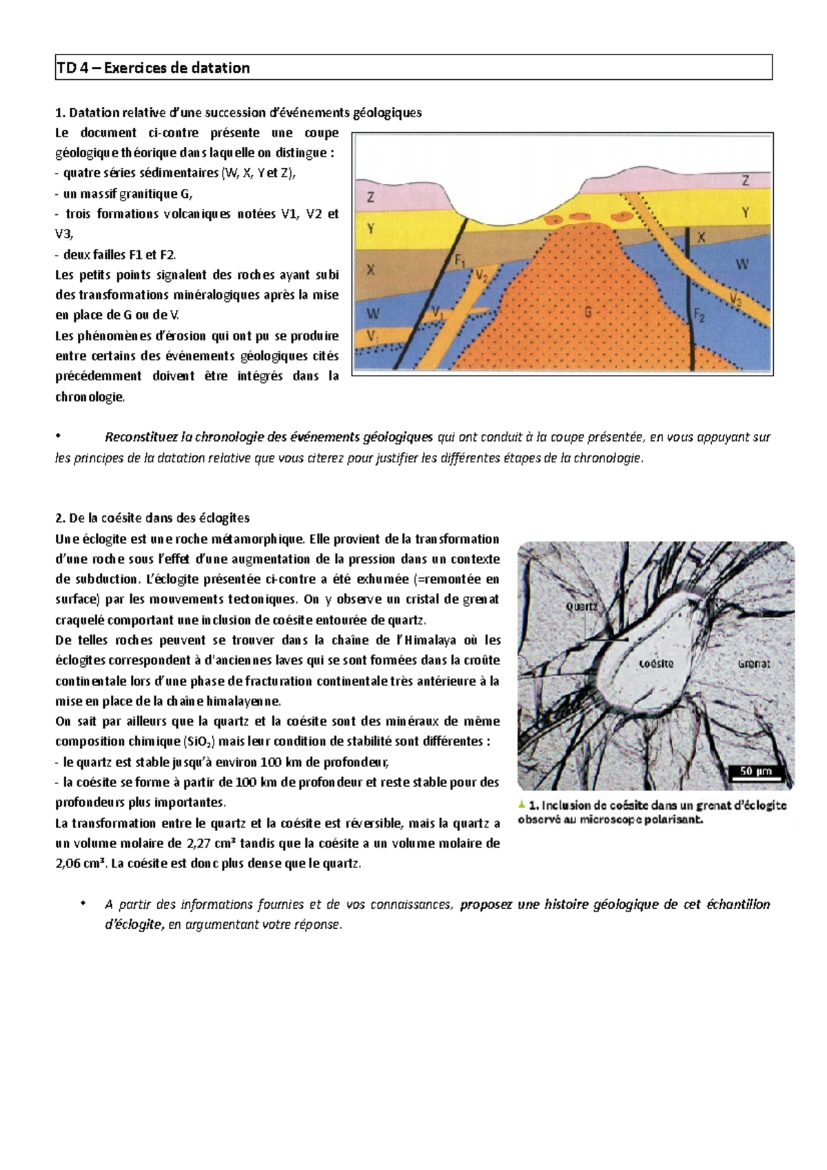 TD4 Exercices de Datation Géologique et Interprétation d'Échantillons ...