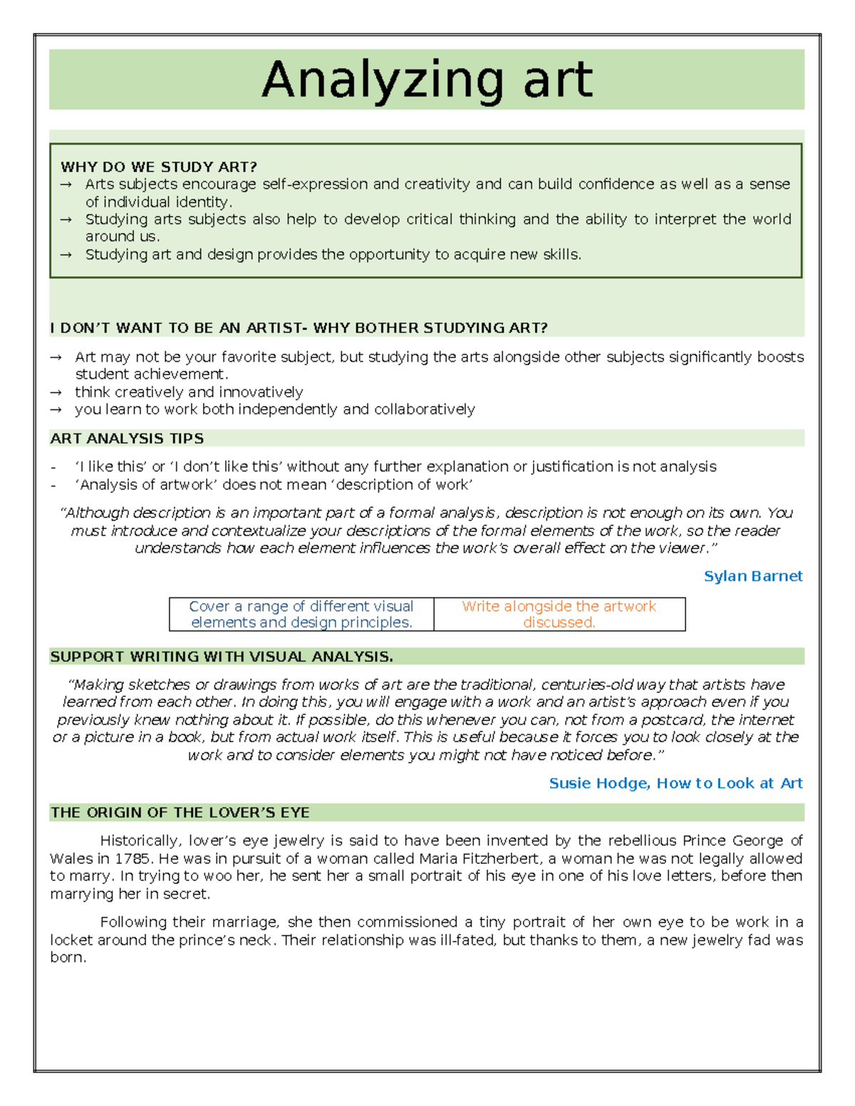 Analyzing-ART - Notes on Analyzing art - Analyzing art I DON’T WANT TO ...