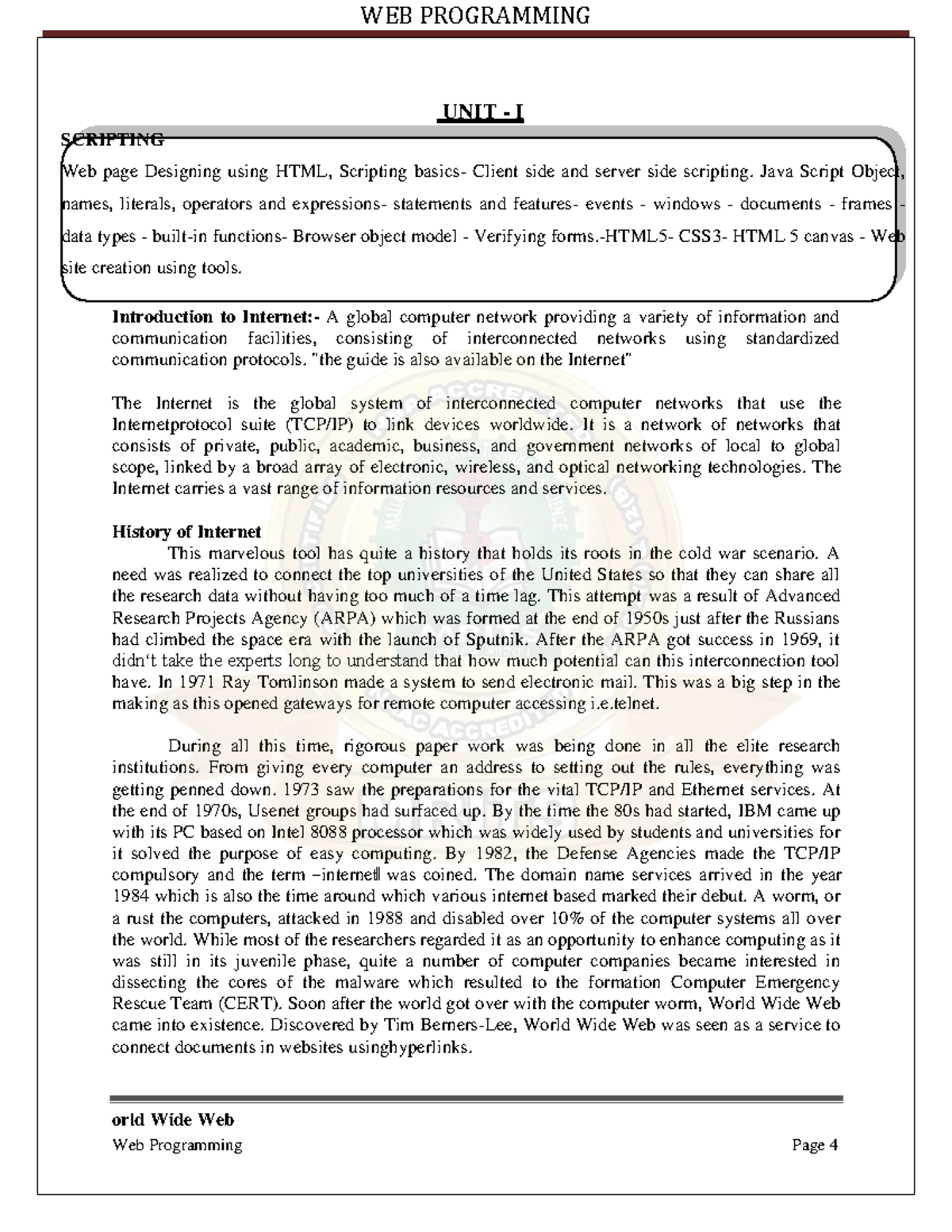 WEB PROGRAMMING UNIT I: HTML & JavaScript Fundamentals - Studocu