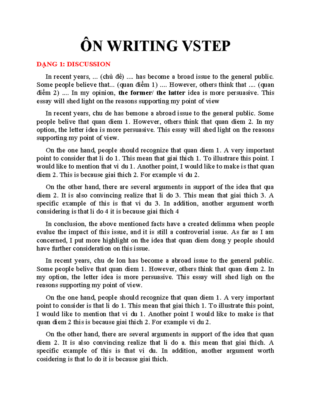 ÔN WRITING VSTEP DẠNG 1: DISCUSSION ESSAY GUIDELINES - Studocu