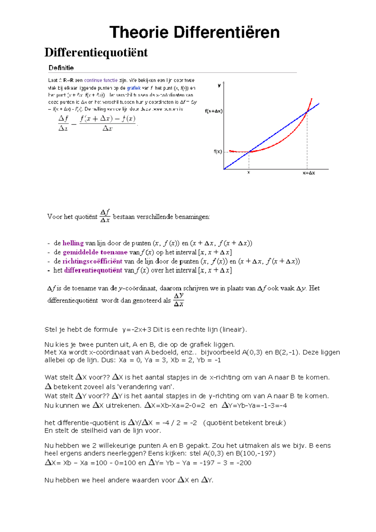 Theorie Differentiëren: Differentiequotiënt en Afgeleiden Uitleg ...