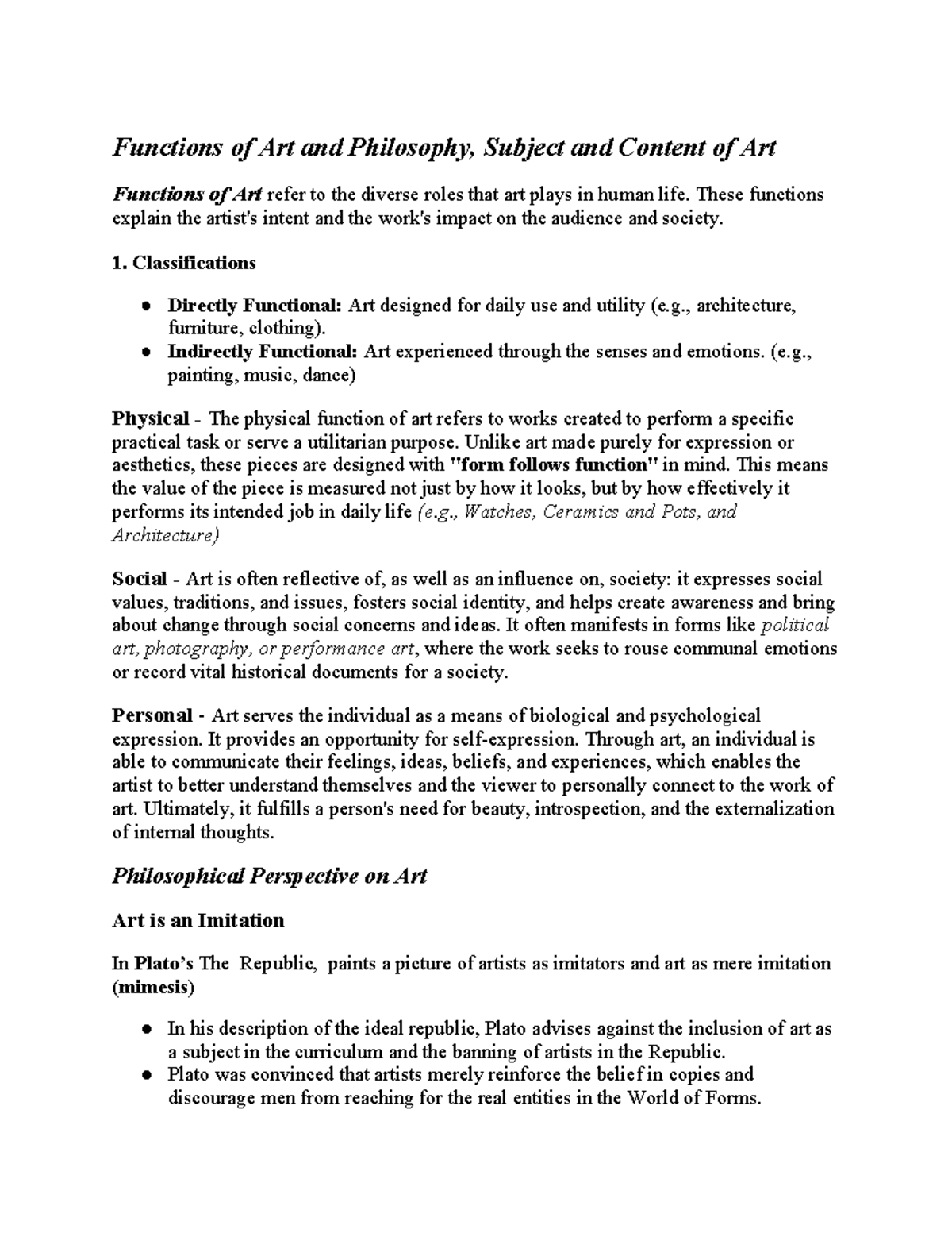 Functions of Art and Philosophy: Subject & Content Overview (Group 2 ...