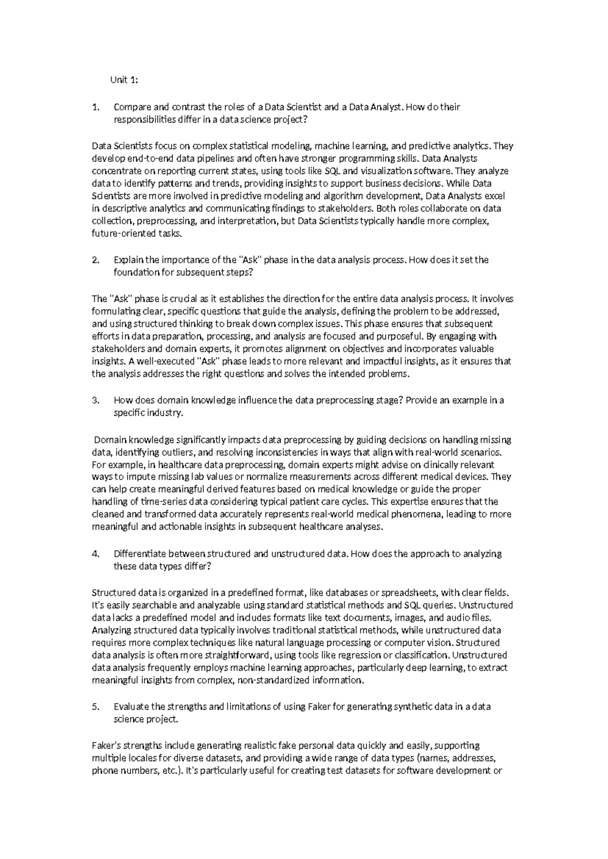 Question Bank with Answers for Data Science (IPU) - Studocu