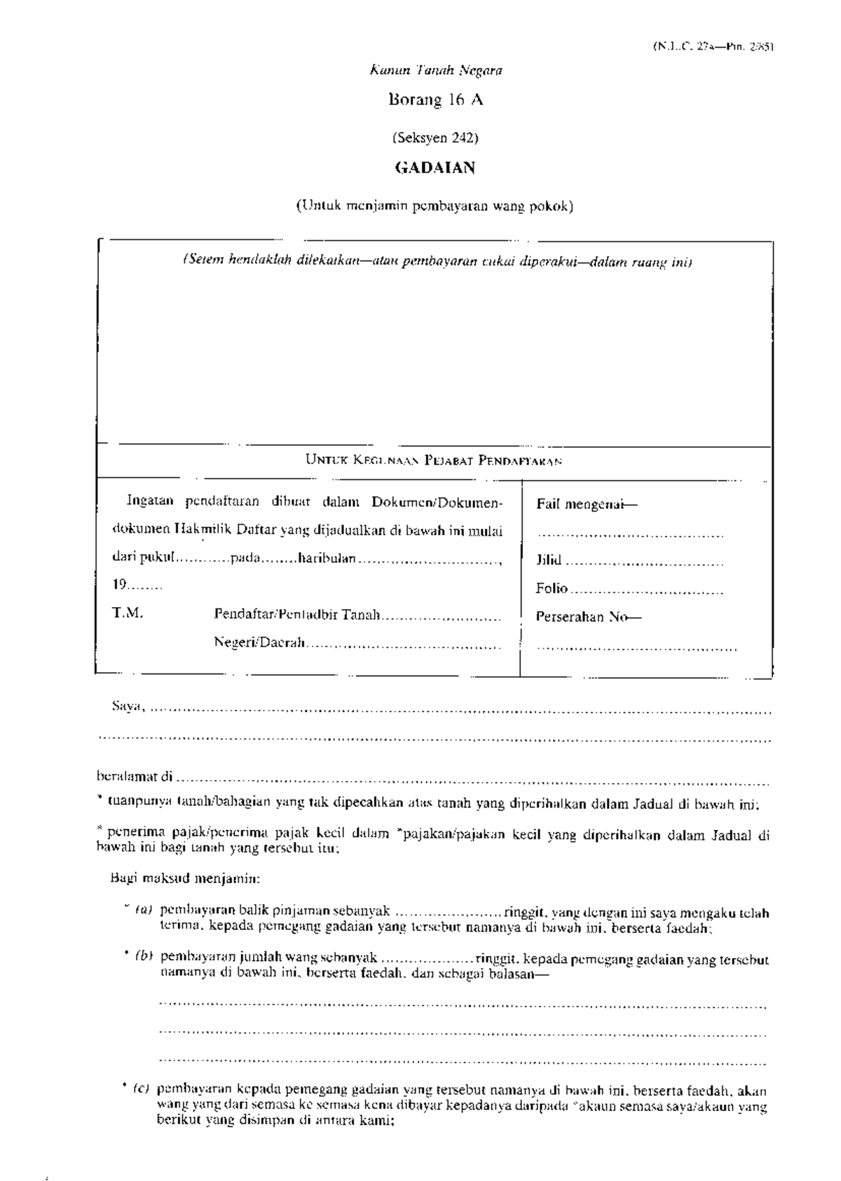 Gadaian Menjamin Wang Pokok-16A - Land law - Studocu
