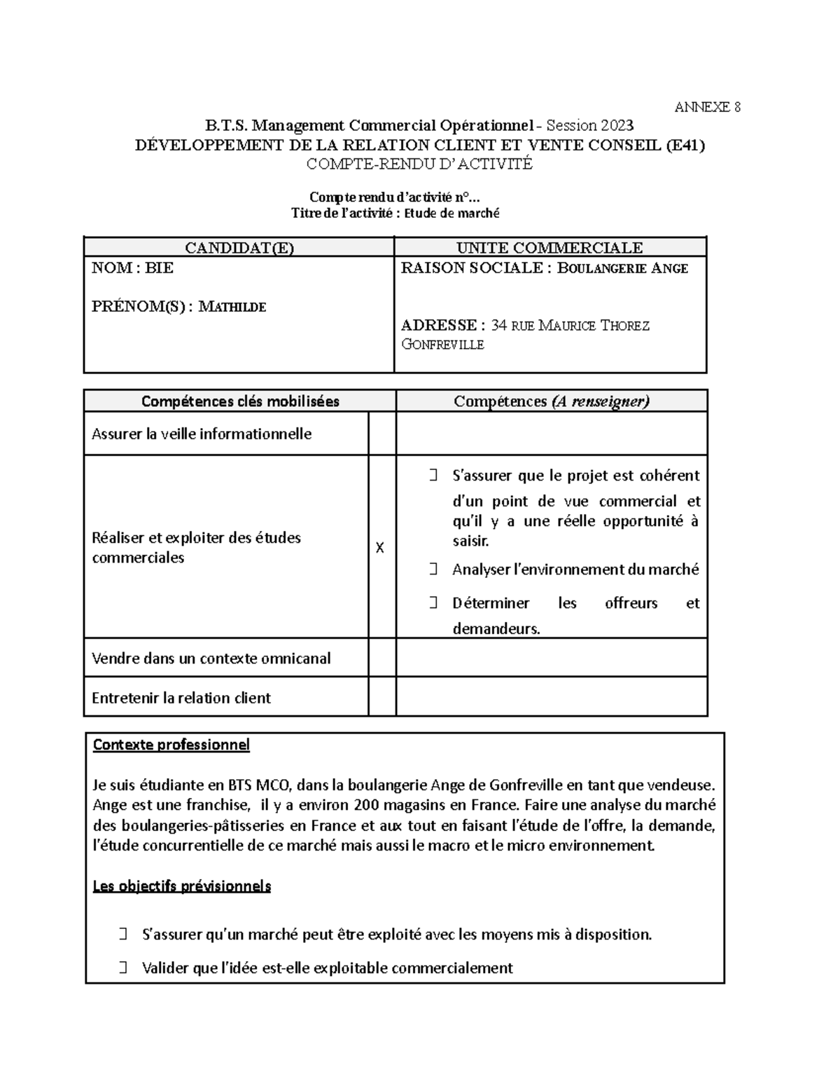 E41 Rapport d'activité - Dév. Relation Client et Vente Conseil - Studocu