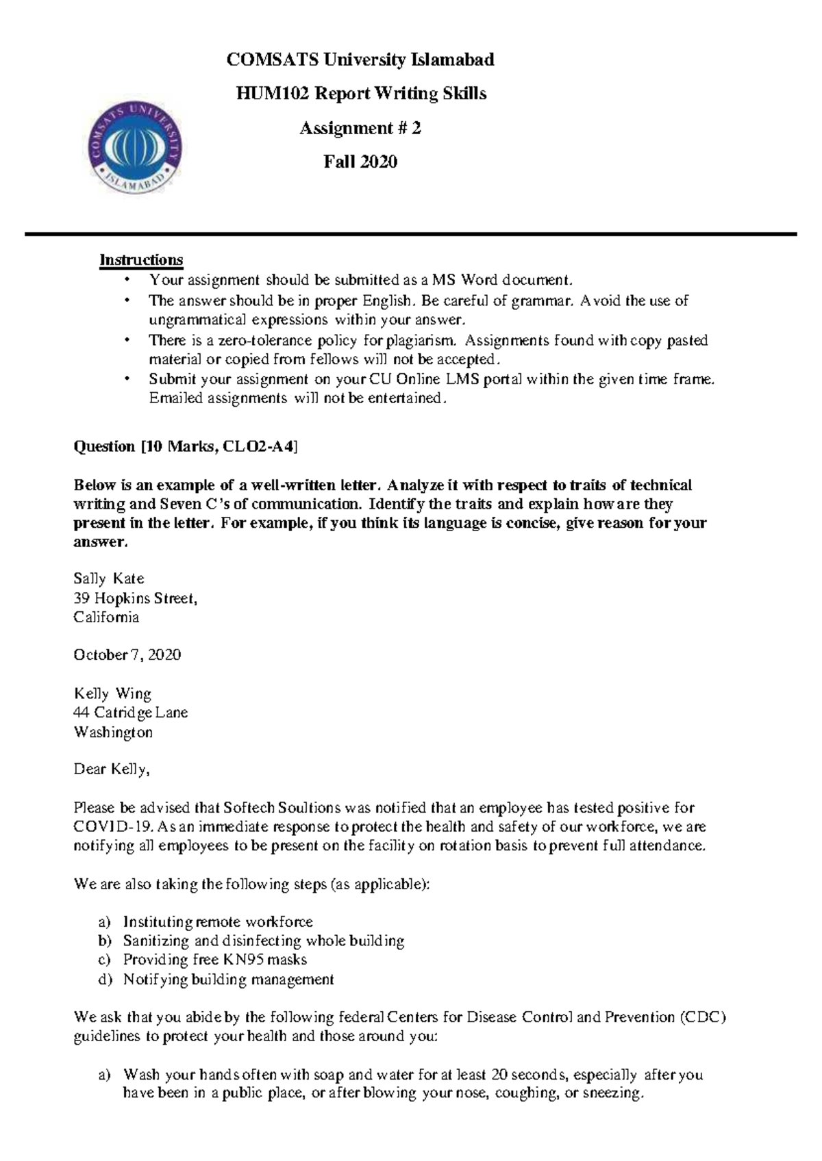 Assignment 3_report writing - COMSATS University Islamabad HUM102 ...