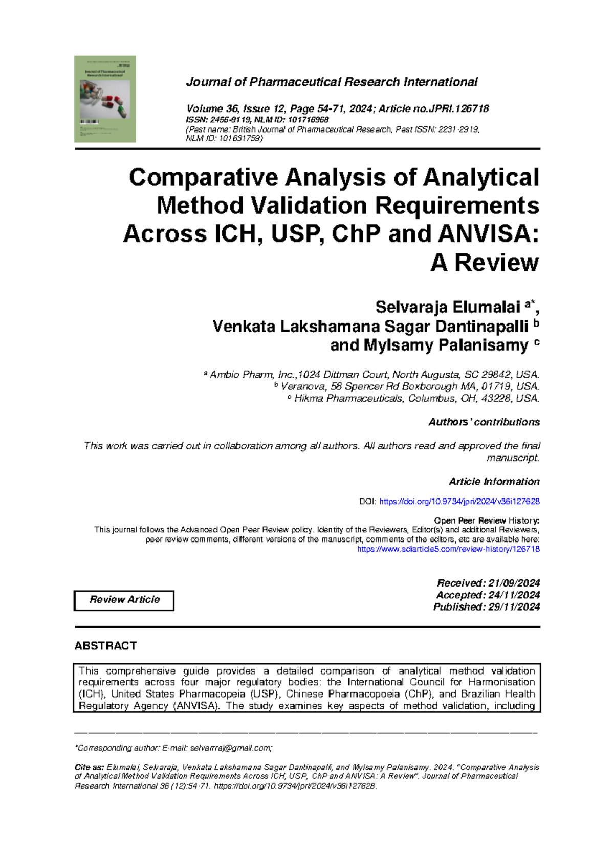 Comparative Analysis of Analytical Method Validation: ICH, USP, ChP ...