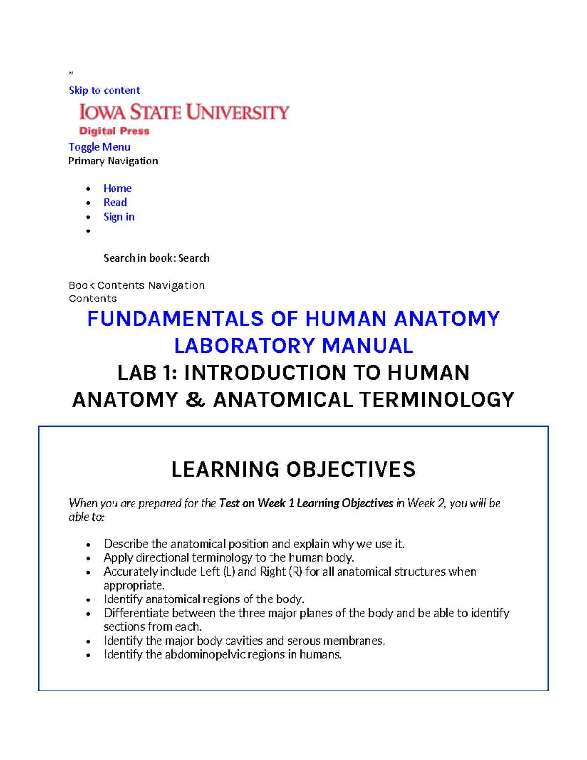 Fundamentals of Human Anatomy Lab Manual: Introduction and Terminology ...