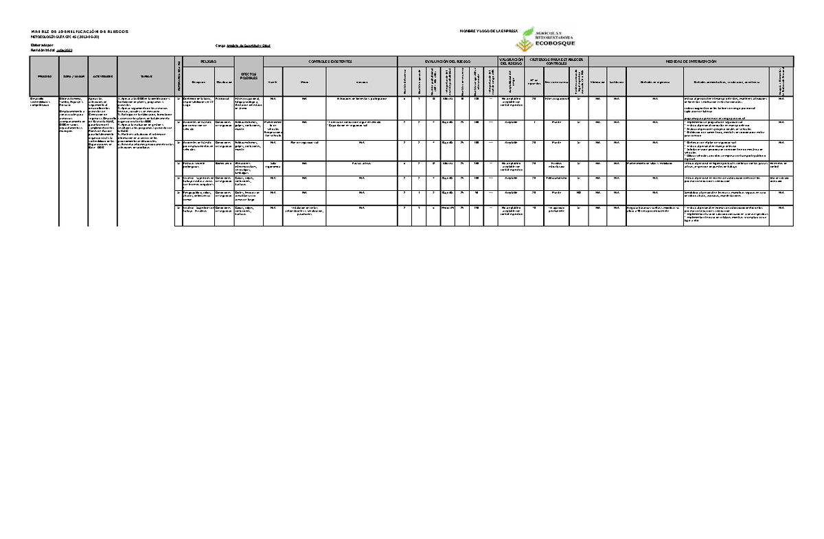MATRIZ DE RIESGOS GTC 45: EVALUACIÓN Y CONTROL DE RIESGOS OCUPACIONALES ...