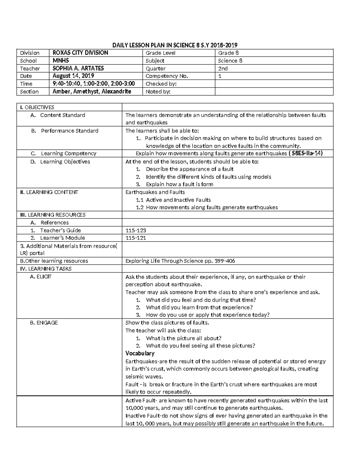 Science 8 dll 2nd quarter - DAILY LESSON PLAN IN SCIENCE 8 S 2018- 2019 ...