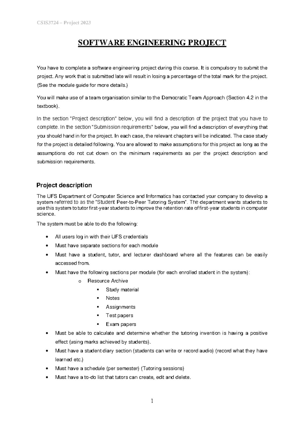CSIS3724 Project 2023: Final Software Engineering Project Overview - Studocu