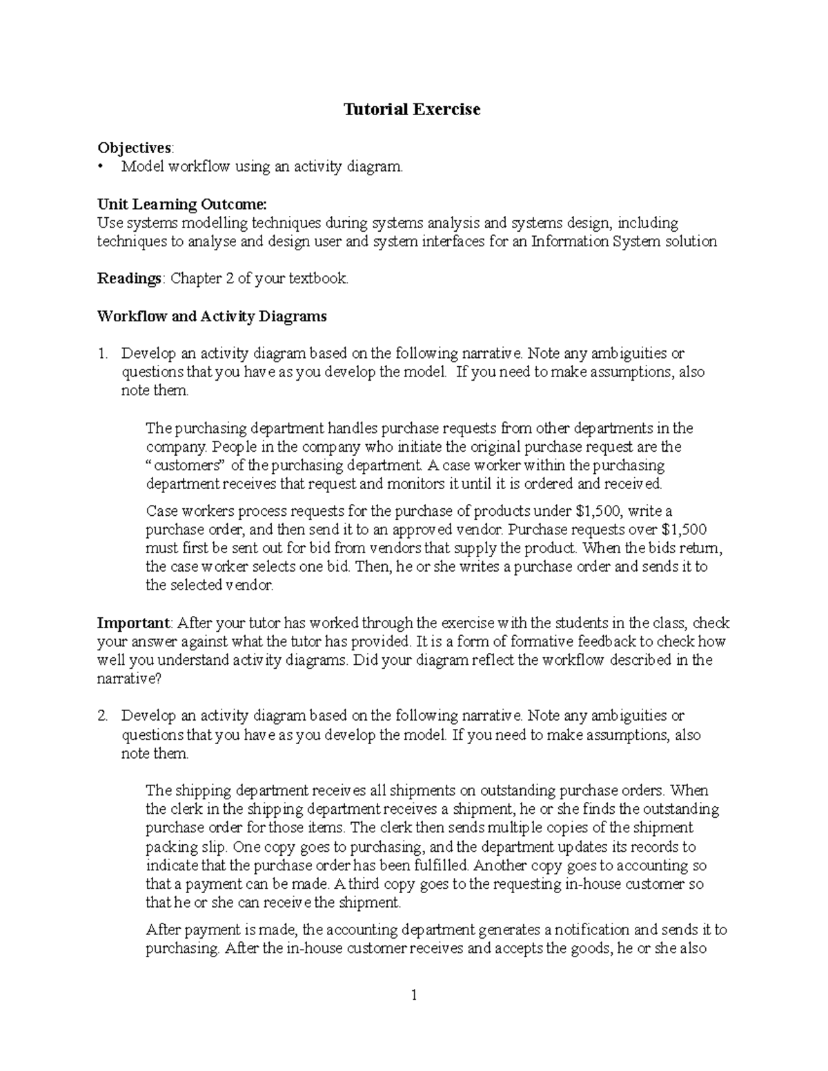 Week 7 Tutorial Questions - Tutorial Exercise Objectives : Model ...