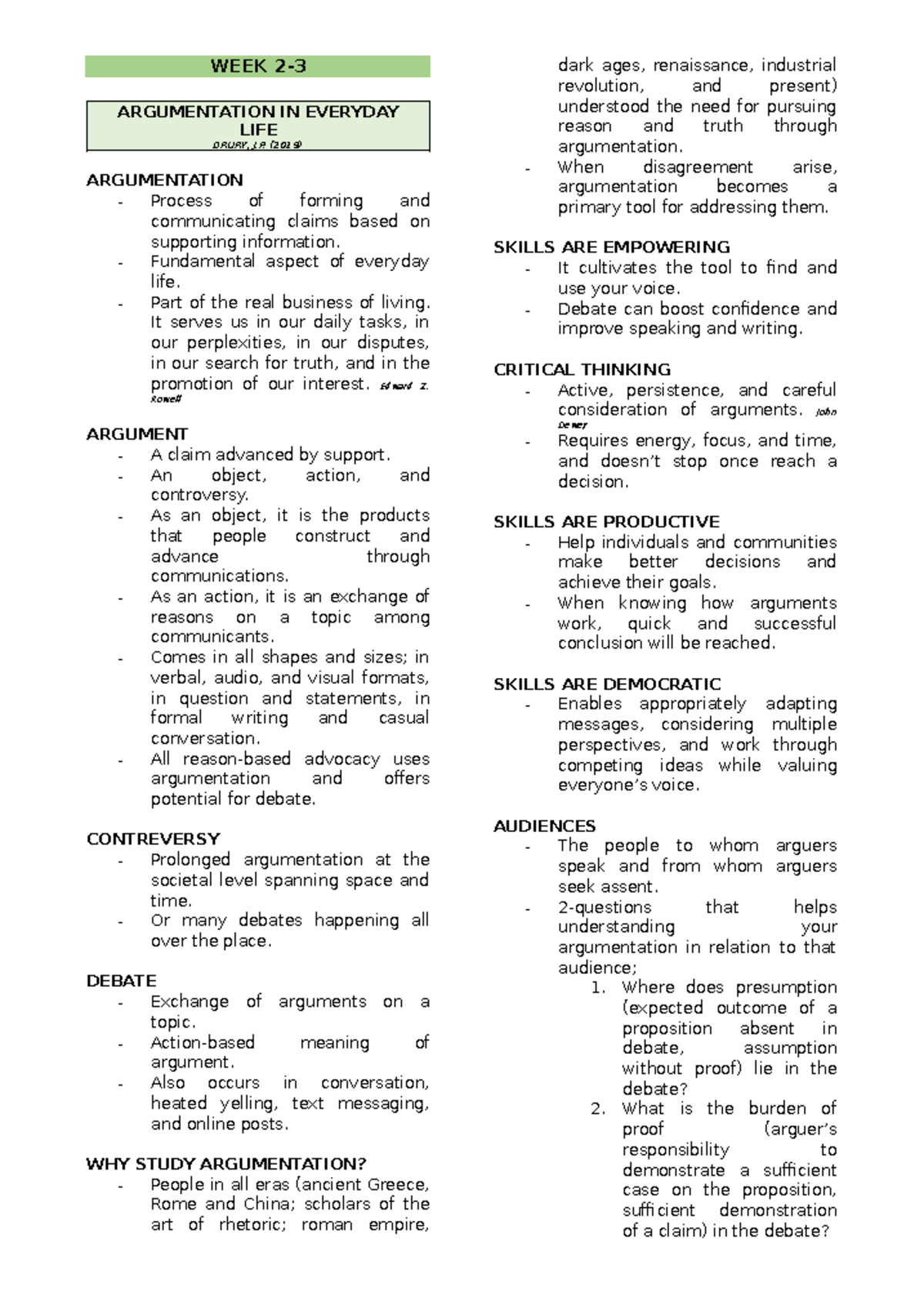Argumentation and Debate Lecture Notes for Course XYZ101 - Studocu