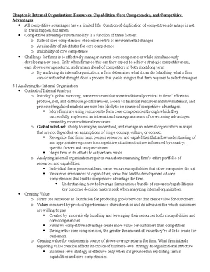 Chapter 3 The Internal Organization (Resources, Capabilities, Core Competencies, and Competitive ...