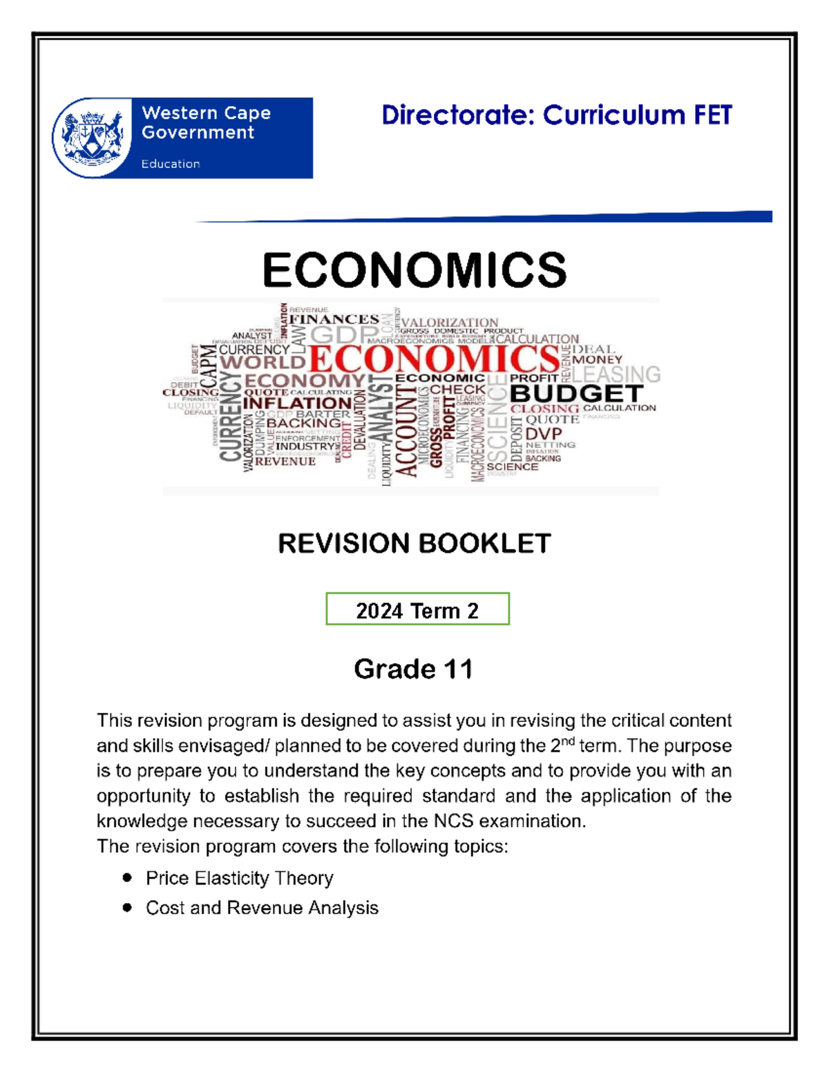 Economics Grade 11 Revision: Price Elasticity & Cost Analysis Term 2 ...