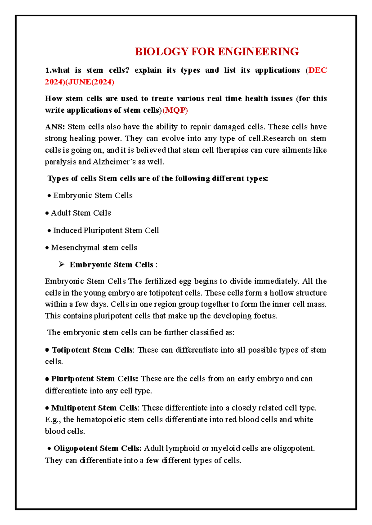 Biology Module 1: Stem Cells, Biomolecules, and Cell Structure (DEC ...