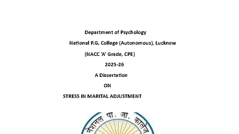 P.G. Dissertation: Stress in Marital Adjustment (Psychology 424604 ...