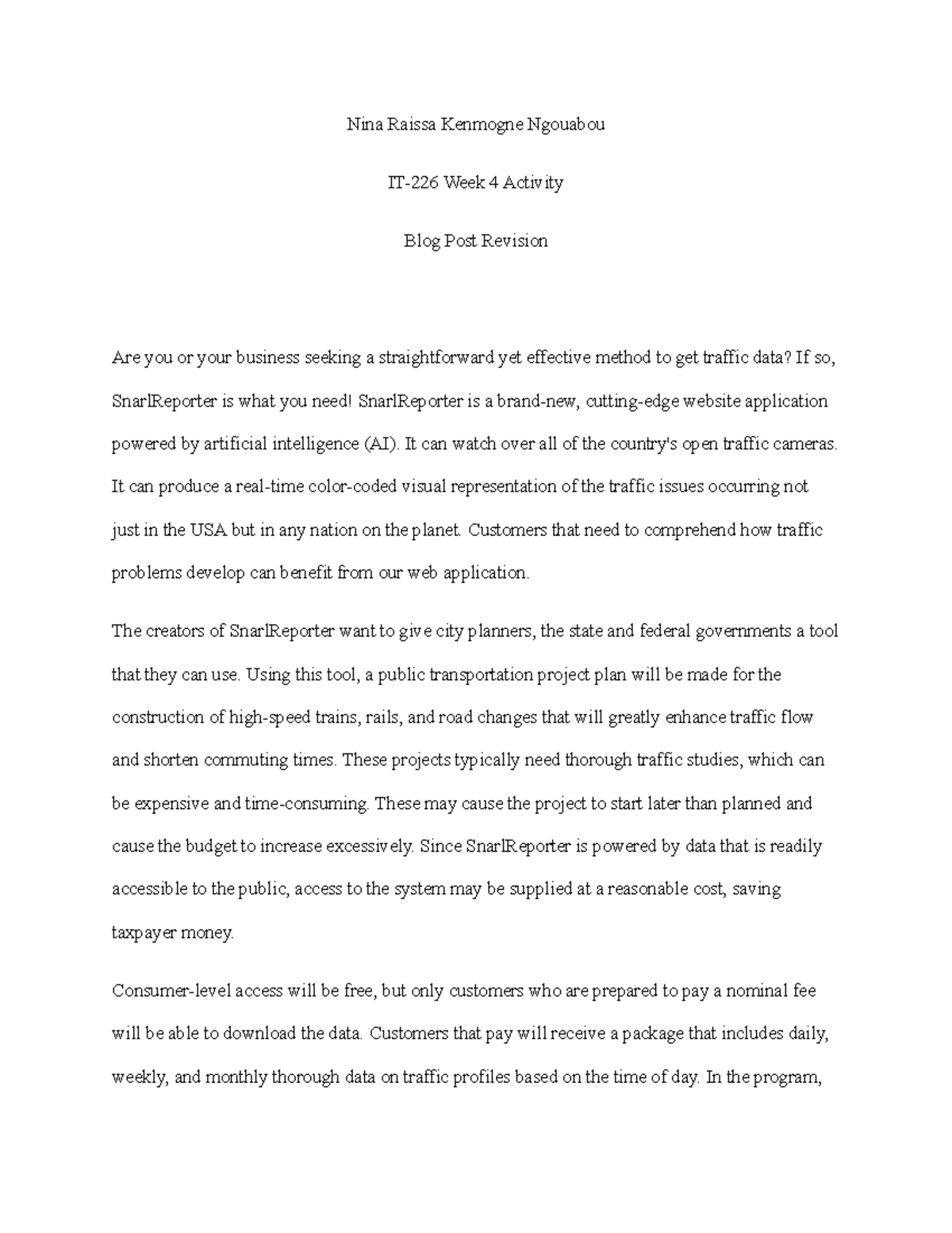 IT 226 Module 4 Activity - Nina Raissa Kenmogne Ngouabou IT-226 Week 4 ...