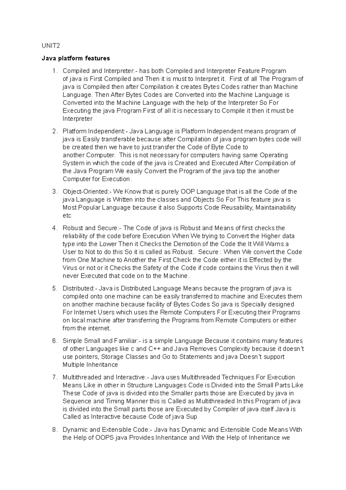 Java Programming Features: Key Concepts and Objects (Unit 2) - Studocu