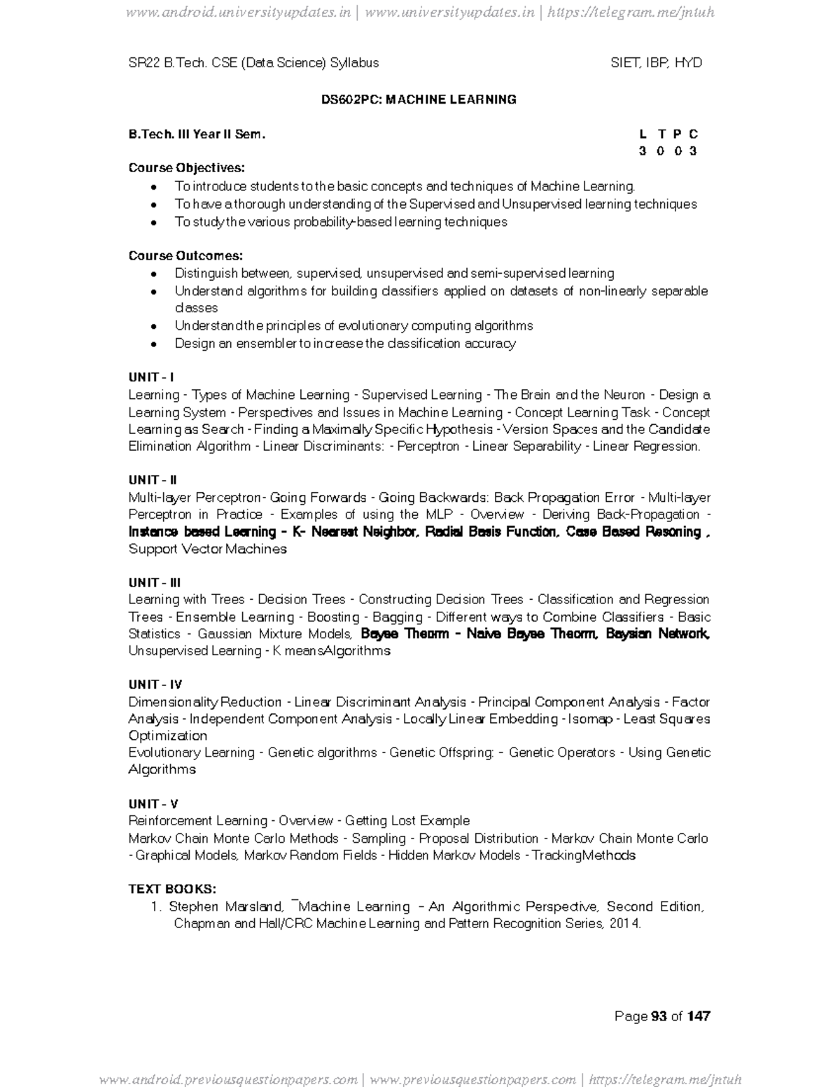 Updated Machine Learning Lecture Notes (DS602PC) - Unit-Wise Breakdown ...