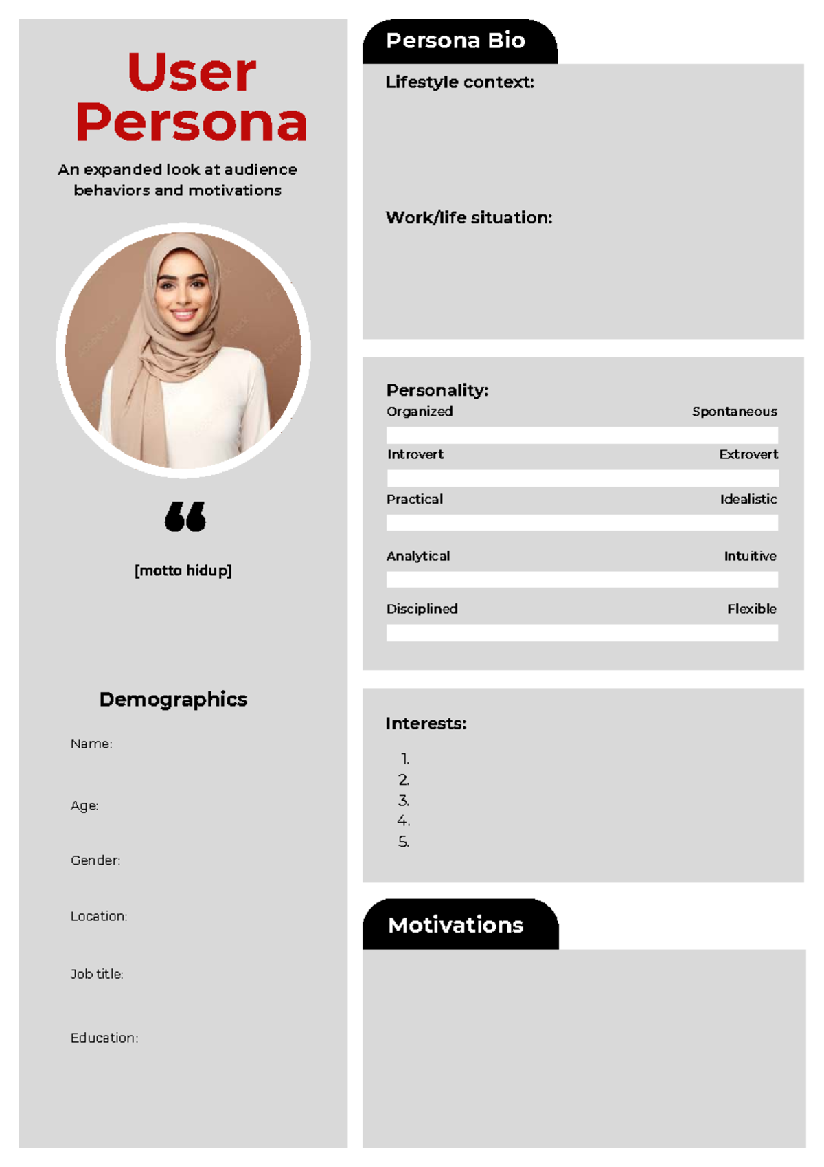 User Persona Worksheet A4 Document in Freestyle Style - User Persona ...