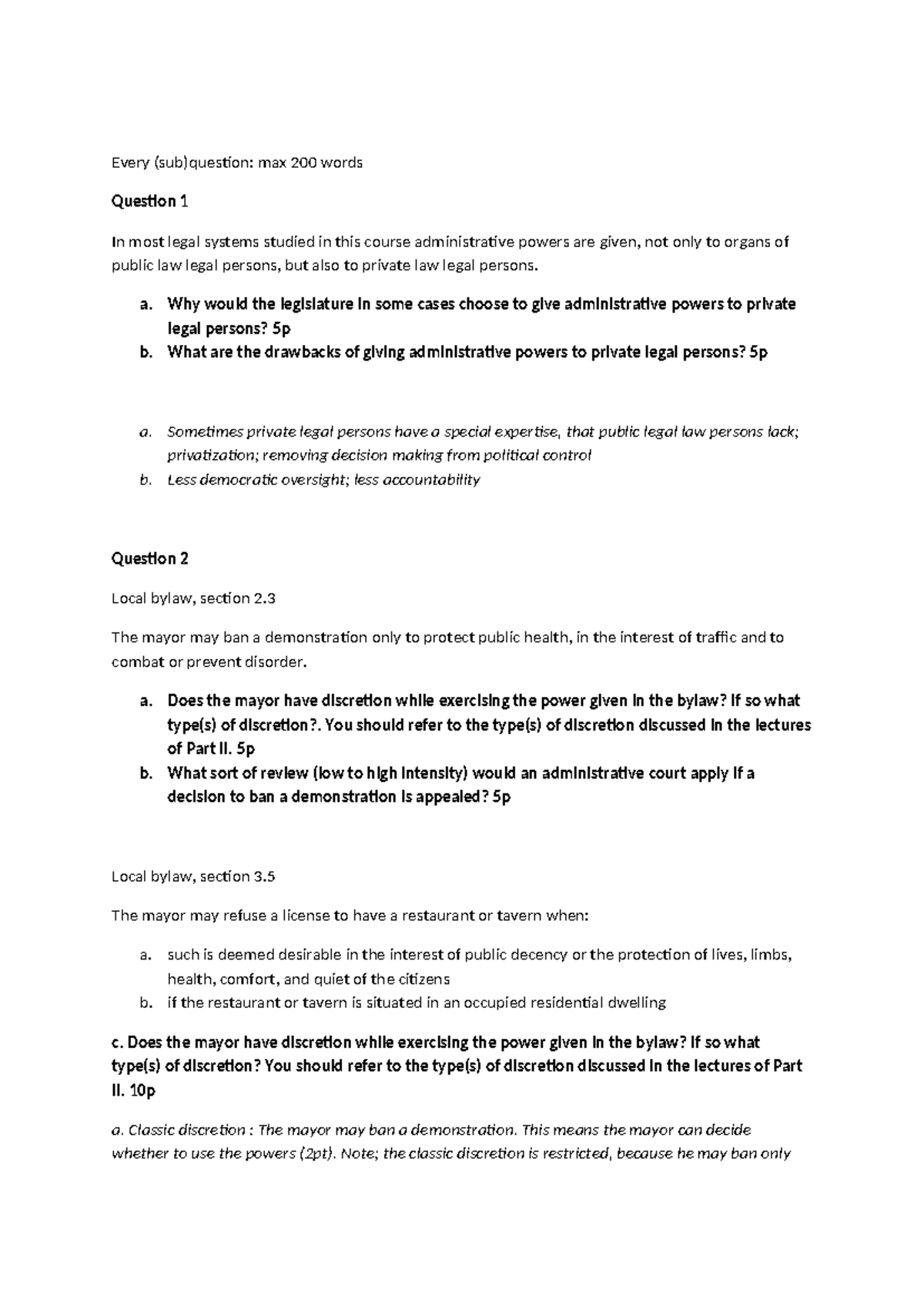 FPAL Part II Exam 2023-2024: Administrative Powers & Discretion ...