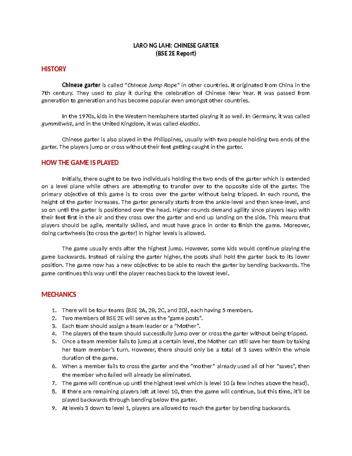 Chinese Garter - PE Notes (BSE 2E Report) on Game Mechanics and History ...