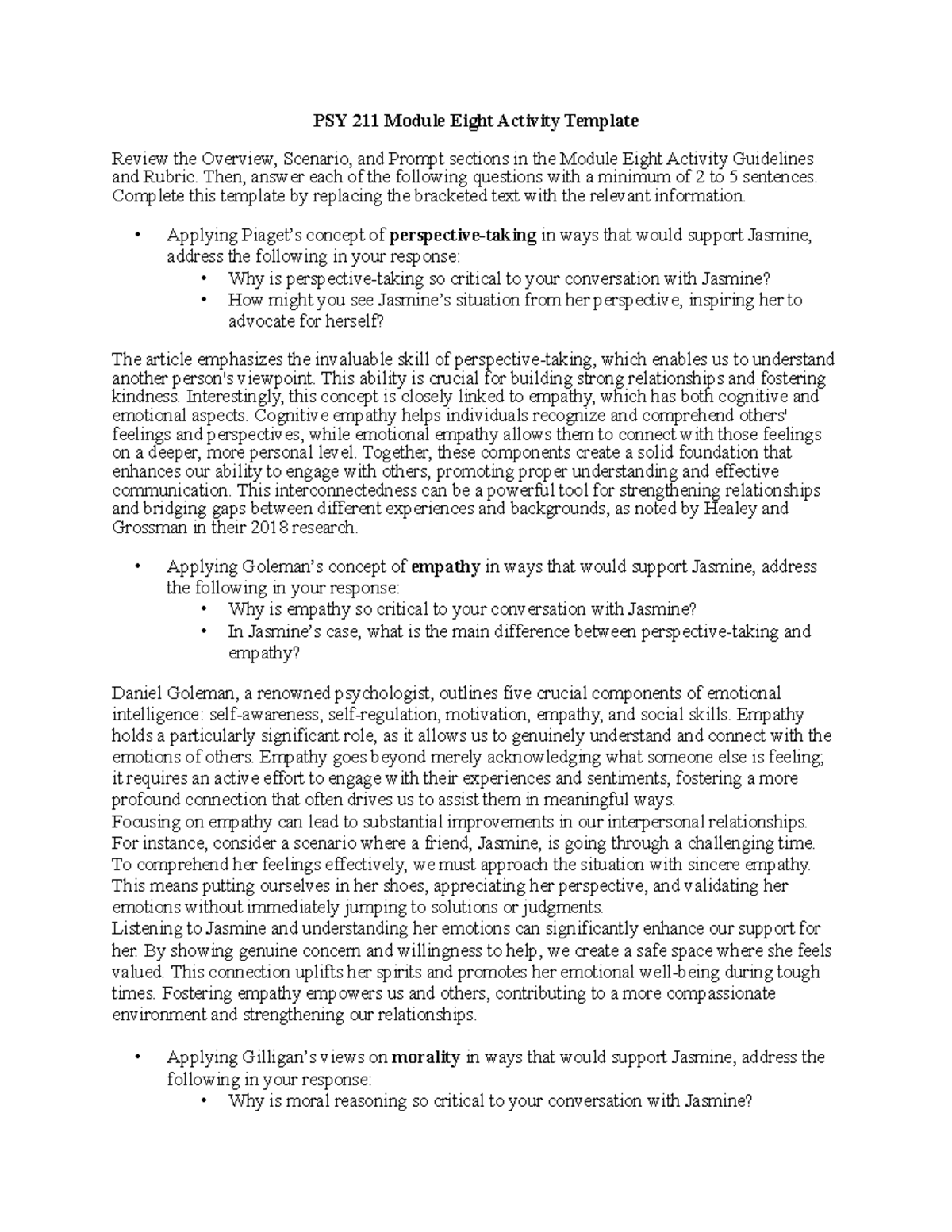 PSY 211 Module 8 Activity: Exploring Empathy & Perspective-Taking - Studocu