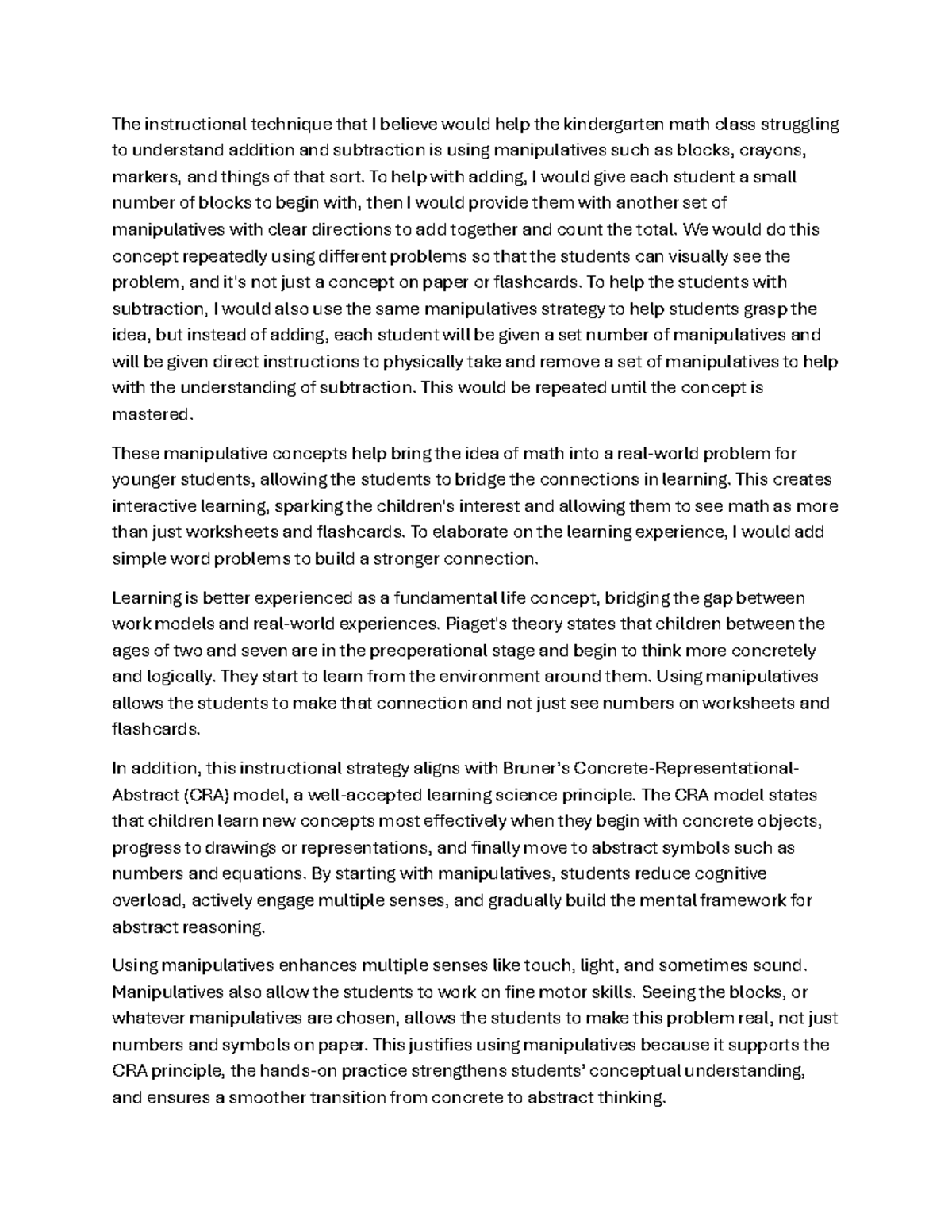 Effective Use of Manipulatives in Kindergarten Math (D664 Task) - Studocu