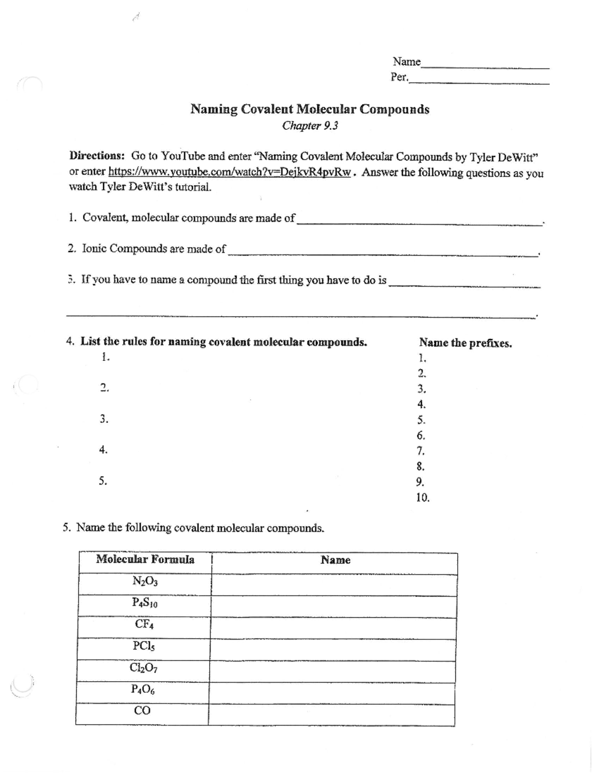 Covalent Molecular Compounds Naming Guide - Studocu