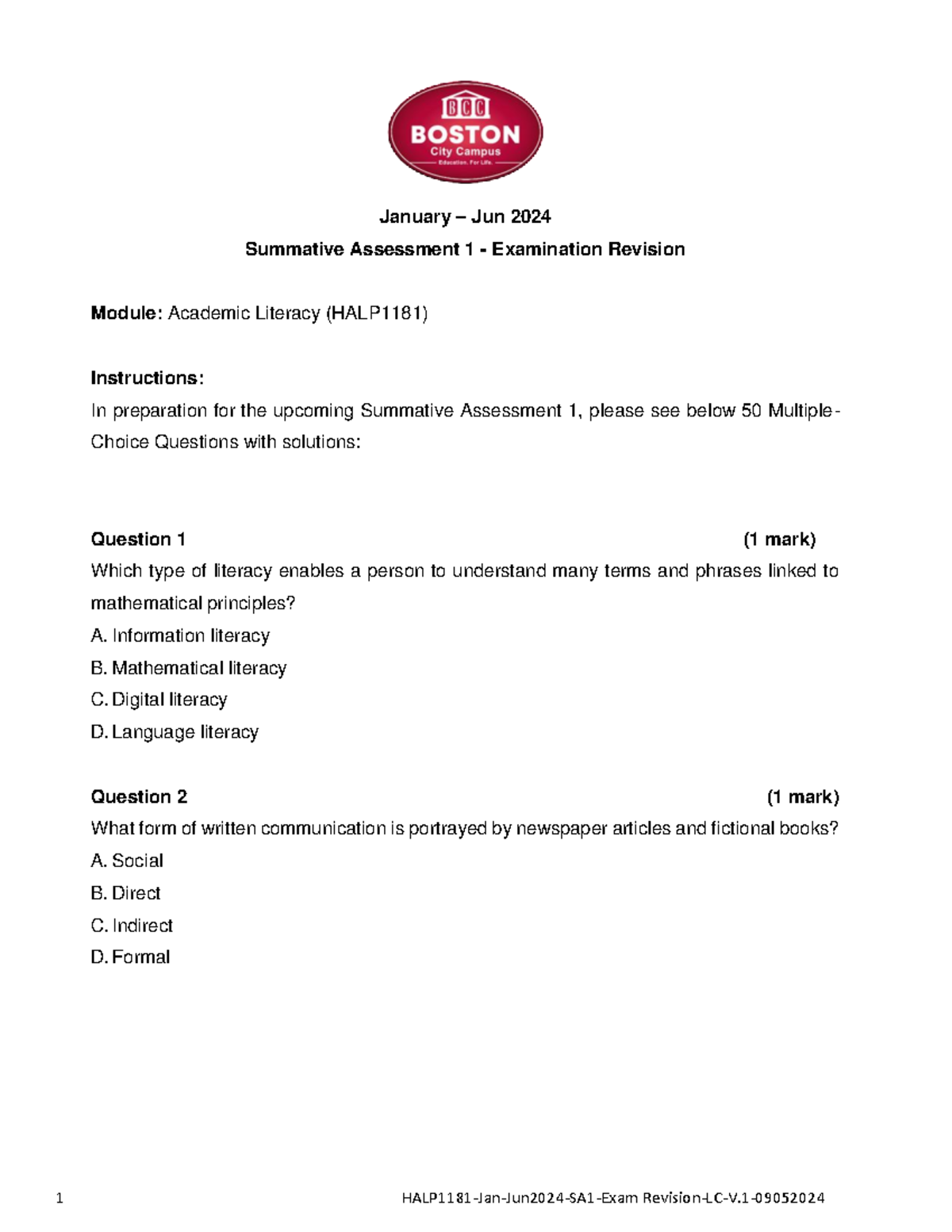 HALP1181-January-June 2024 Summative Assessment 1 Exam Revision - Studocu