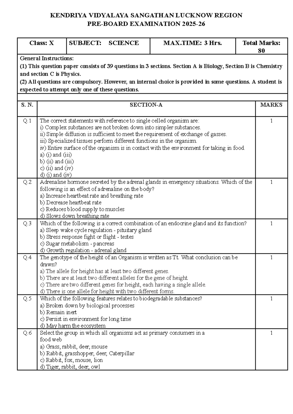 X Science QP 1 - Sample Paper for Class X Examination - Studocu