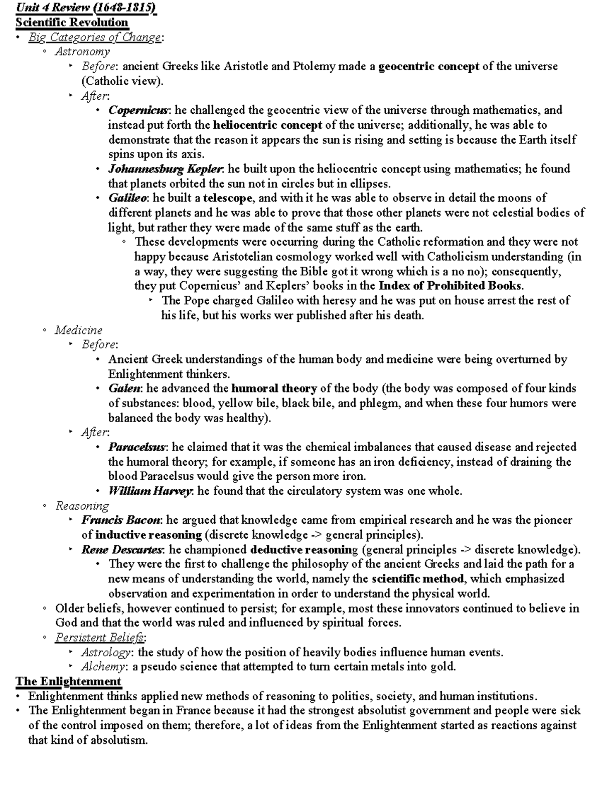 Unit 4 Review: Scientific Revolution and Enlightenment (1648-1815 ...