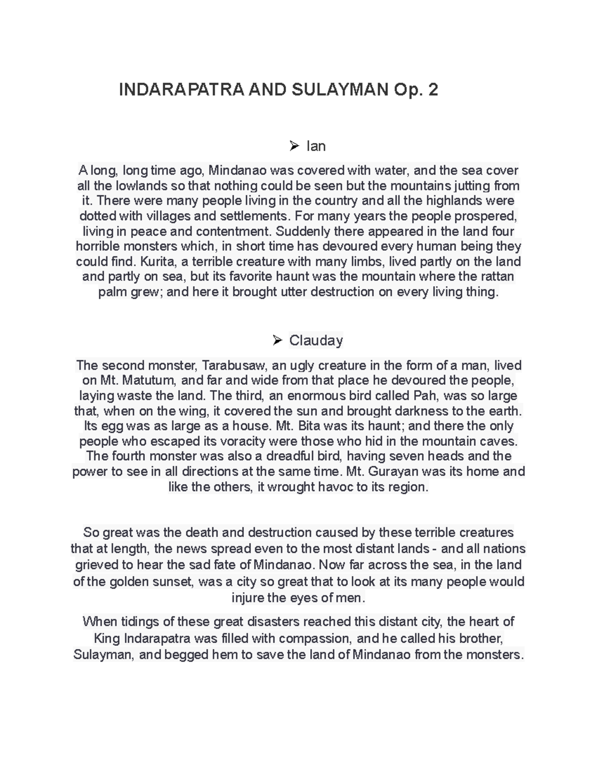Indarapatra AND Sulayma 1 - INDARAPATRA AND SULAYMAN Op. 2 Ian A long ...
