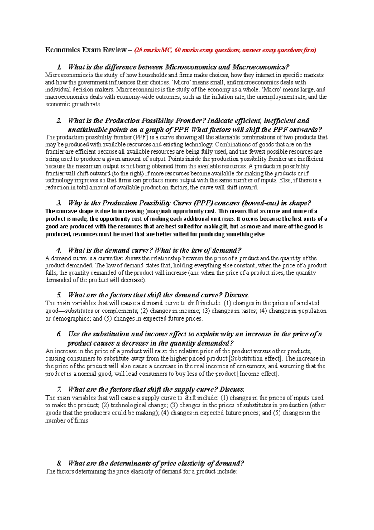Economics 101: Final Exam Review Notes on Key Concepts and Theories ...