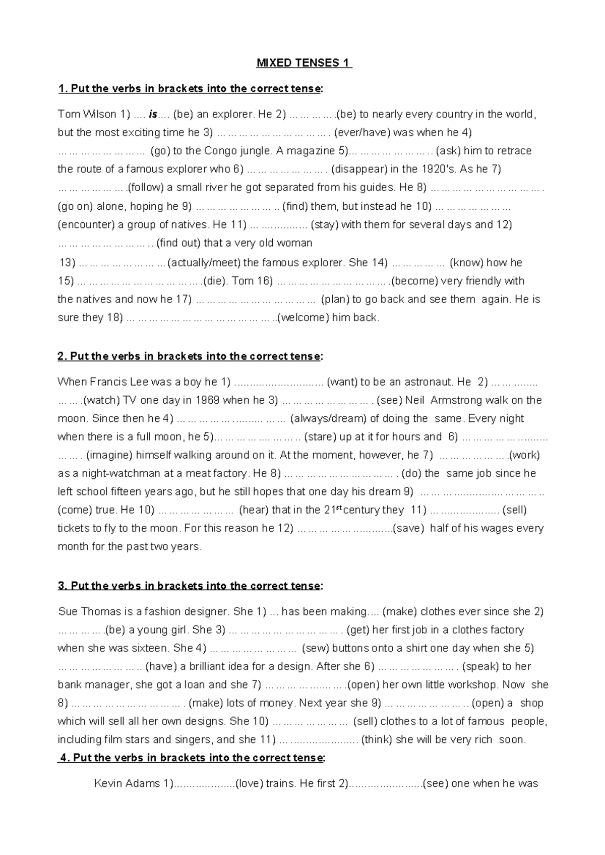 Mixed Tenses Practice Exercises with Answers (10 Texts) - Studocu