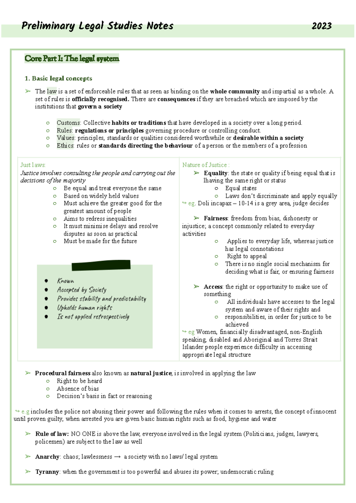 Prelim legal 101 - Preliminary Legal Studies Notes 2023 Core Part I ...