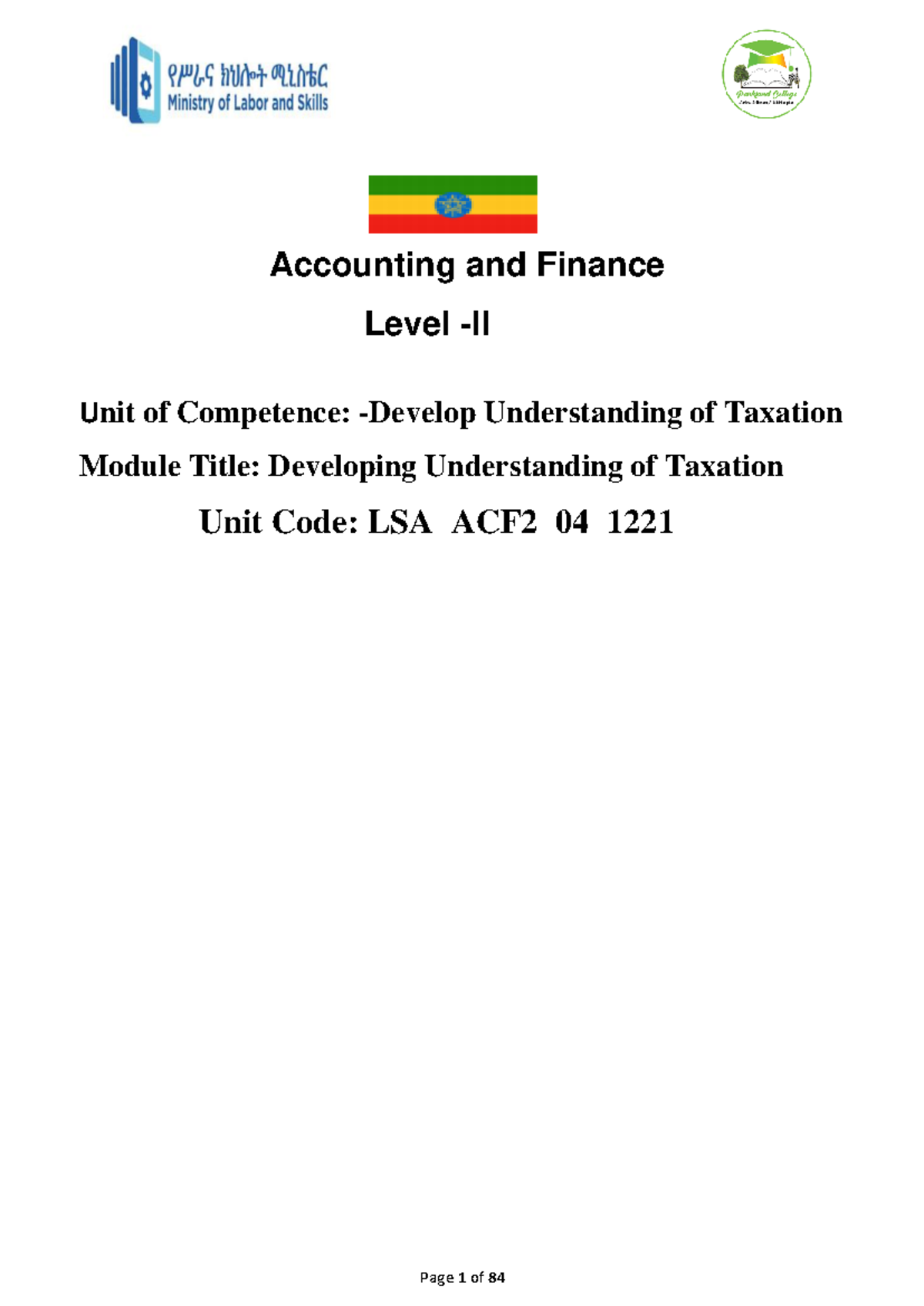 TTLM ACF2 04 1221: Comprehensive Guide to Taxation in Ethiopia - Studocu