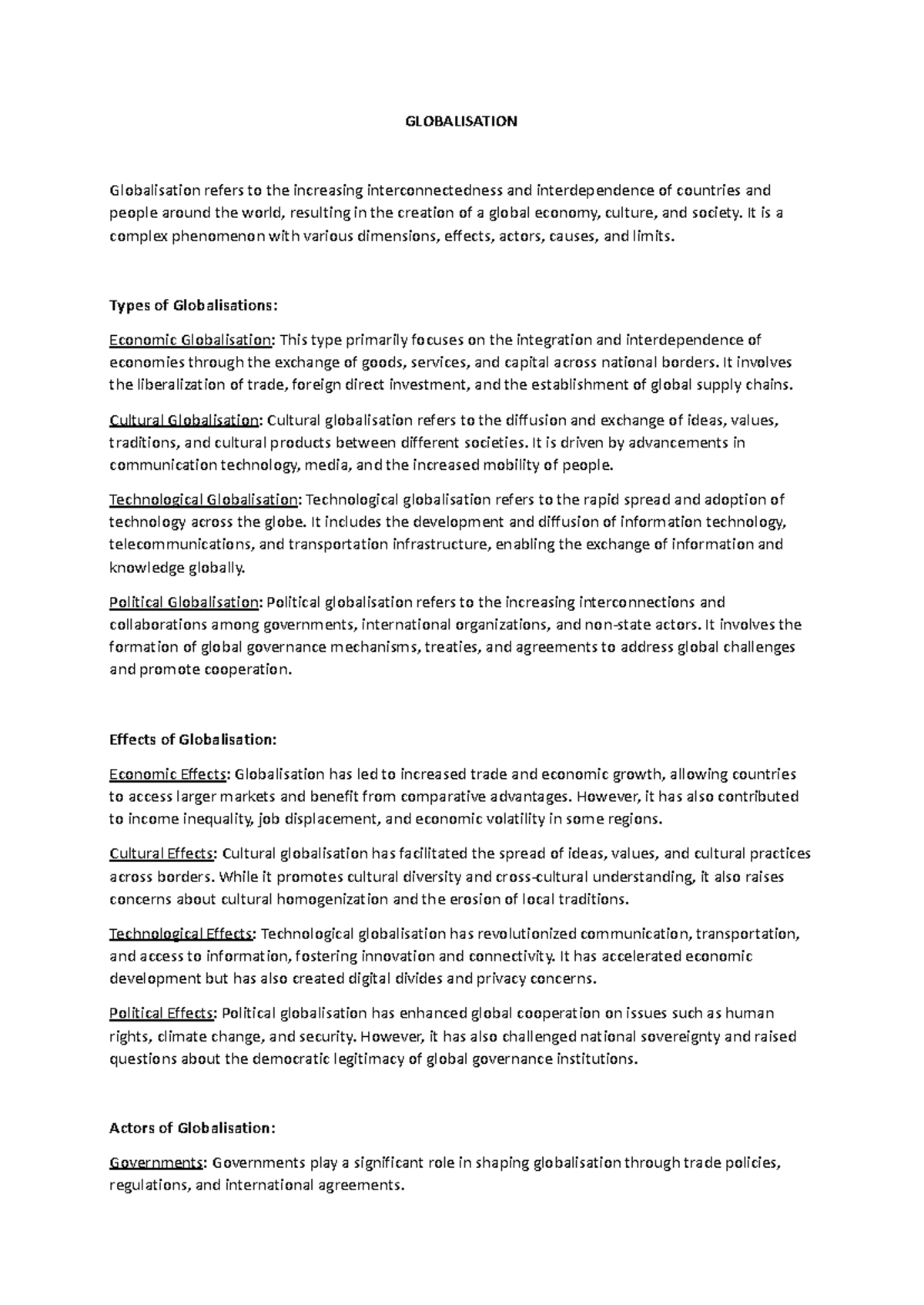 Globalisation: Exploring Its Types, Effects, and Key Actors in Society ...