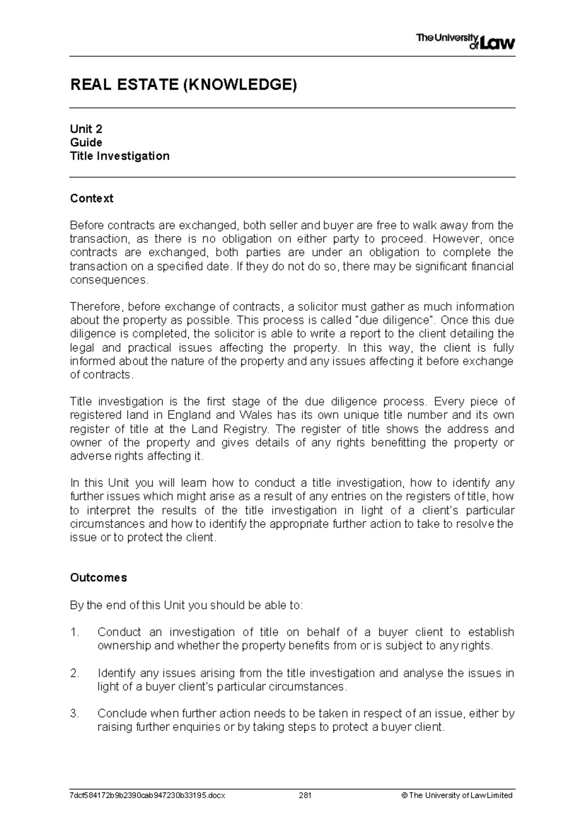 Real Estate (KNOWLEDGE) Unit 2 Title Investigation Workshop Guide - Studocu