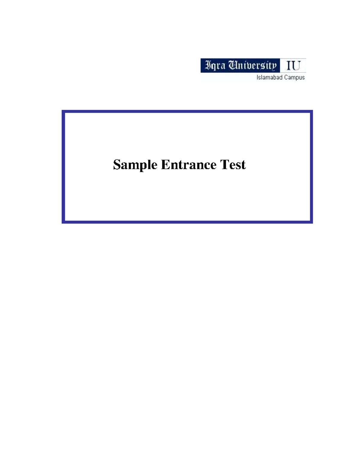 Sample Entrance Test Instructions - IQRA University Islamabad - Studocu