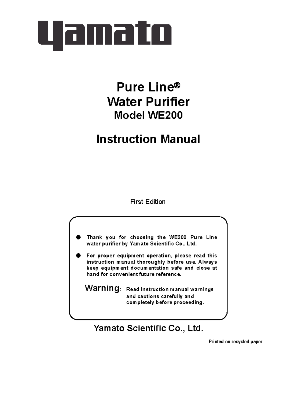 WE200 Pure Water Purifier Instruction Manual - First Edition - Studocu