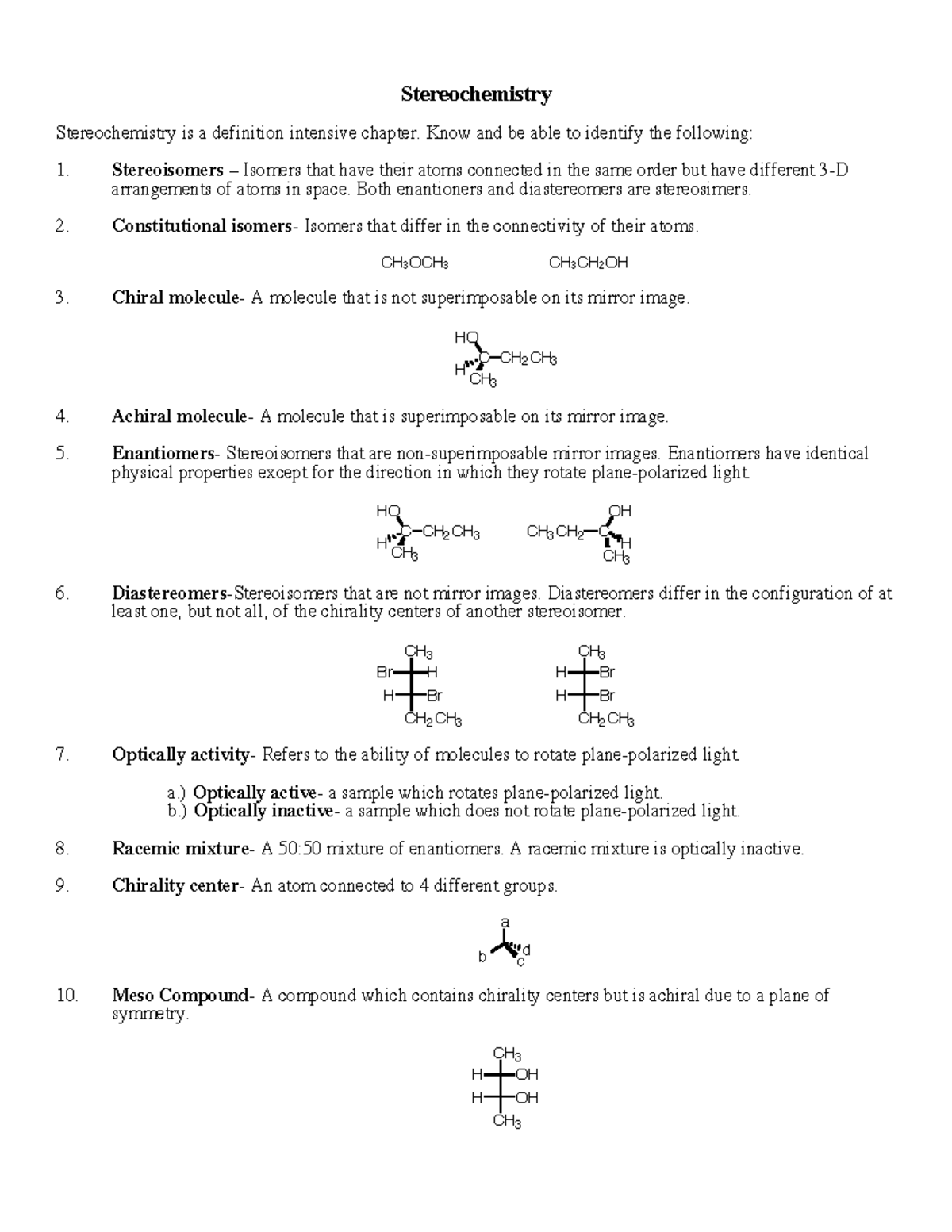 Stereochemistry Concepts and Definitions - CHEM101 Lecture Notes - Studocu