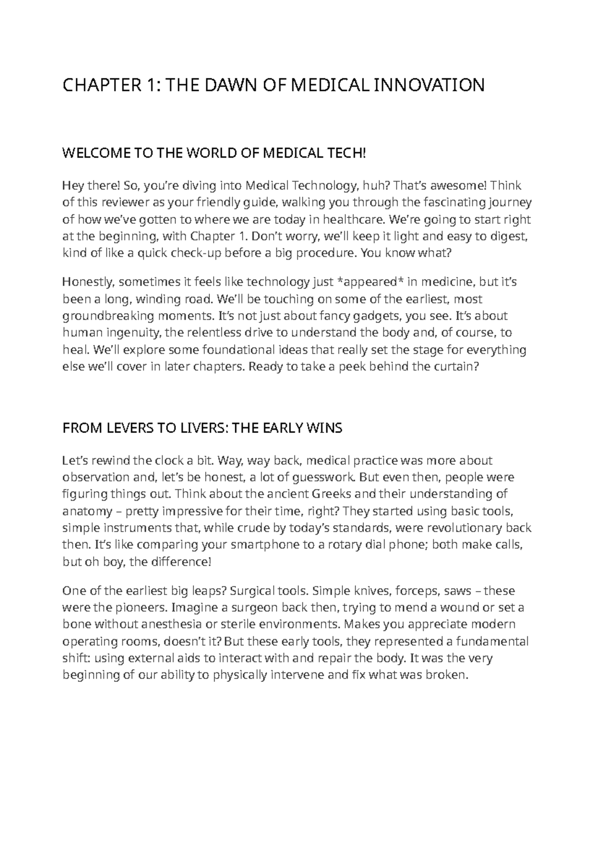 MEDICAL TECH REVIEW: CHAPTER 1 - THE DAWN OF INNOVATION - Studocu