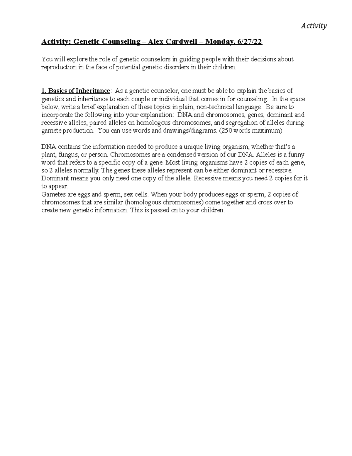 Genetic Counseling Activity - Key Concepts & Case Scenarios - Studocu